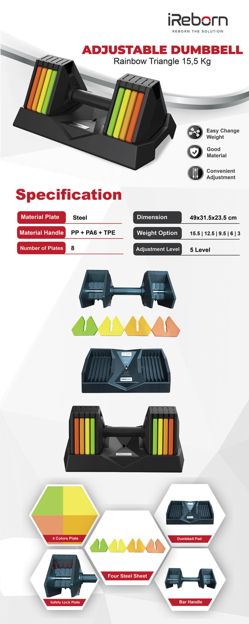 iReborn Adjustable Dumbbell Rainbow Triangle | iReborn
